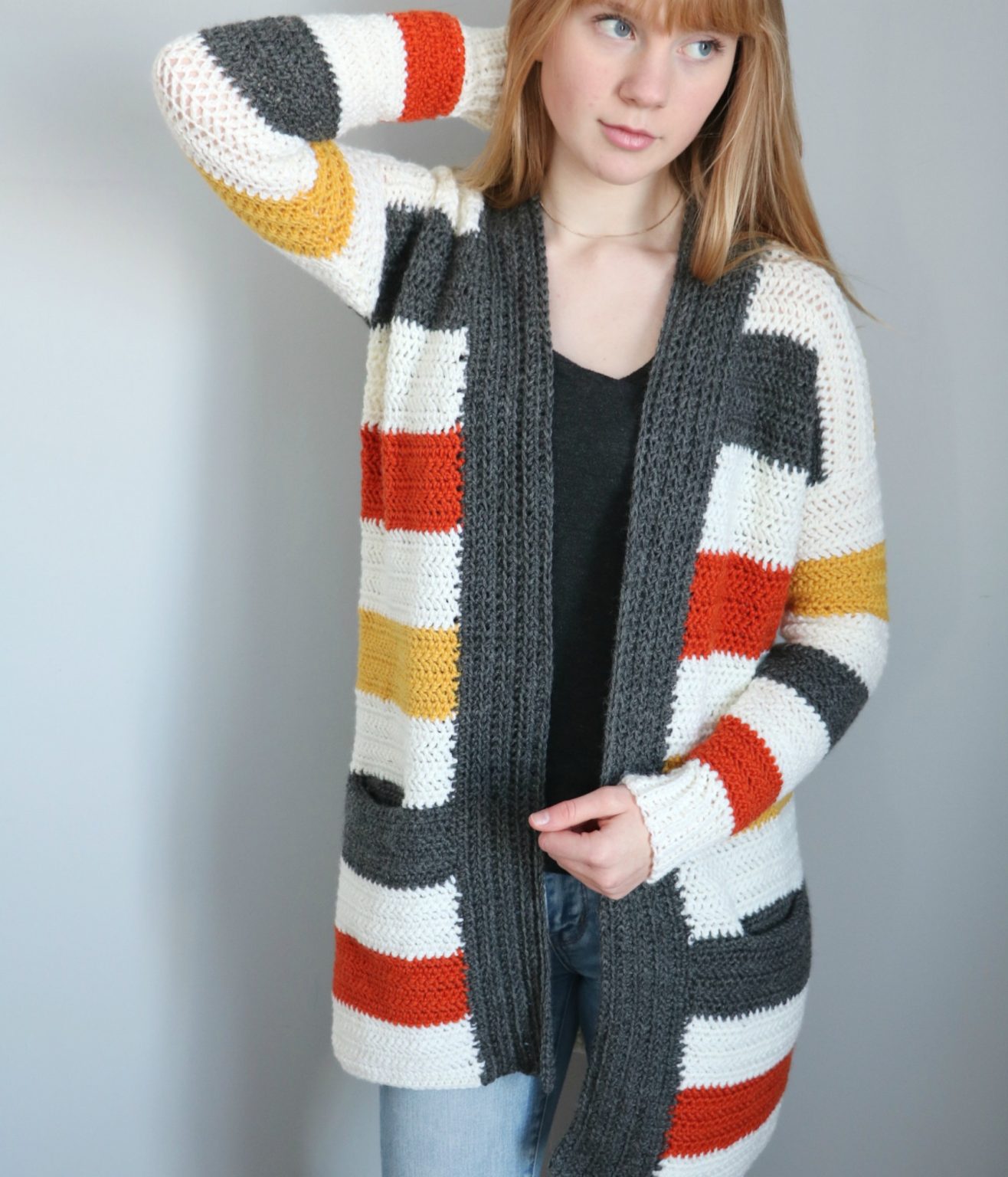 Everyday Striped Cardigan - MJ's off the Hook Designs
