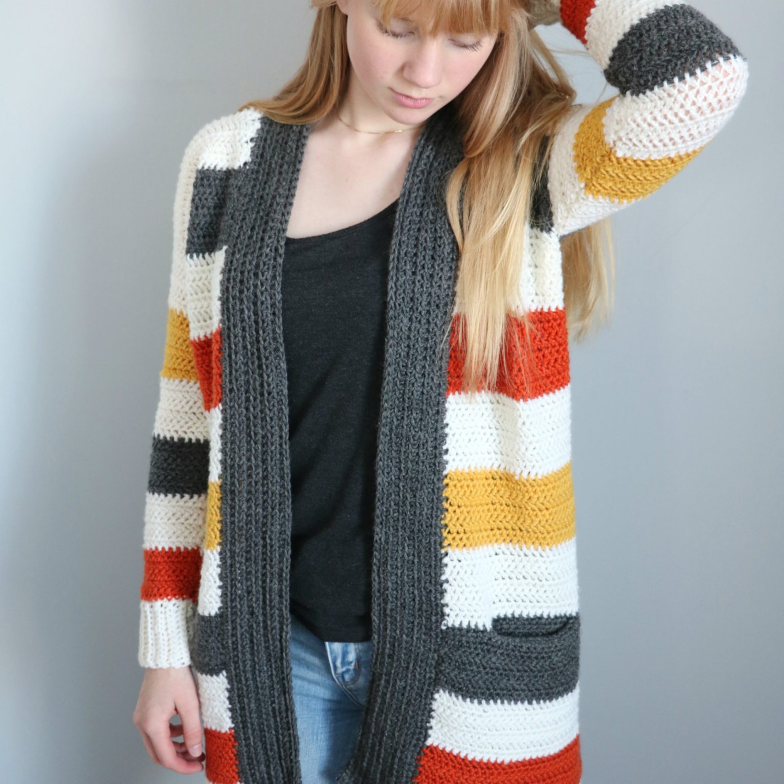 Everyday Striped Cardigan - MJ's off the Hook Designs