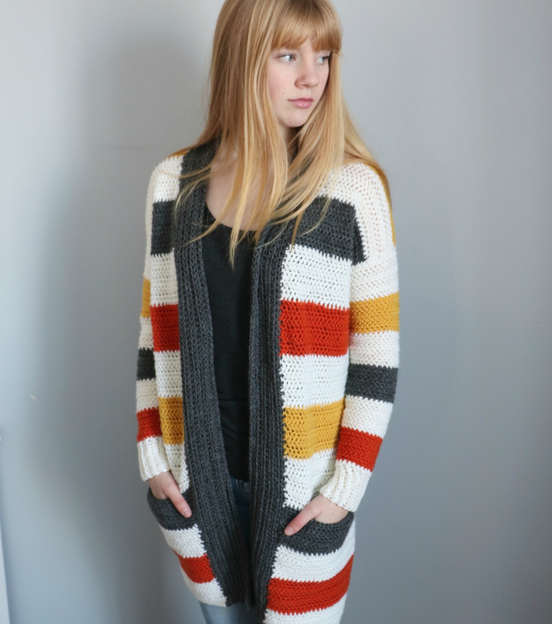 Everyday Striped Cardigan - MJ's off the Hook Designs