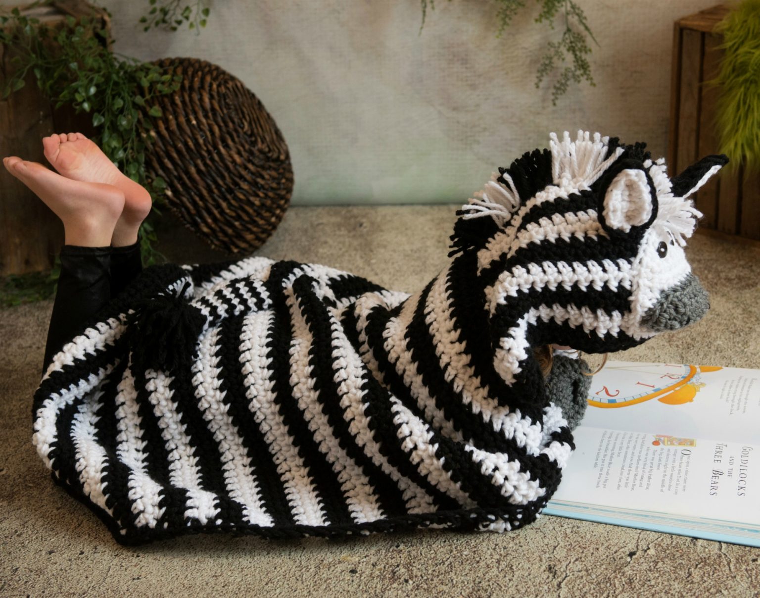 Hooded Zebra Blanket - MJ's off the Hook Designs
