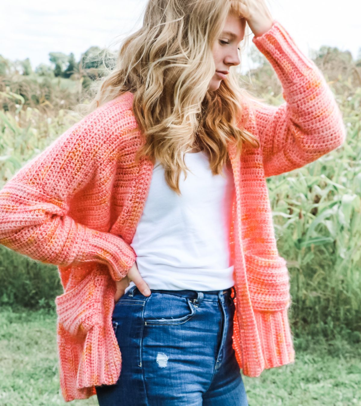 Fuzzy Peach Cardigan - MJ's off the Hook Designs