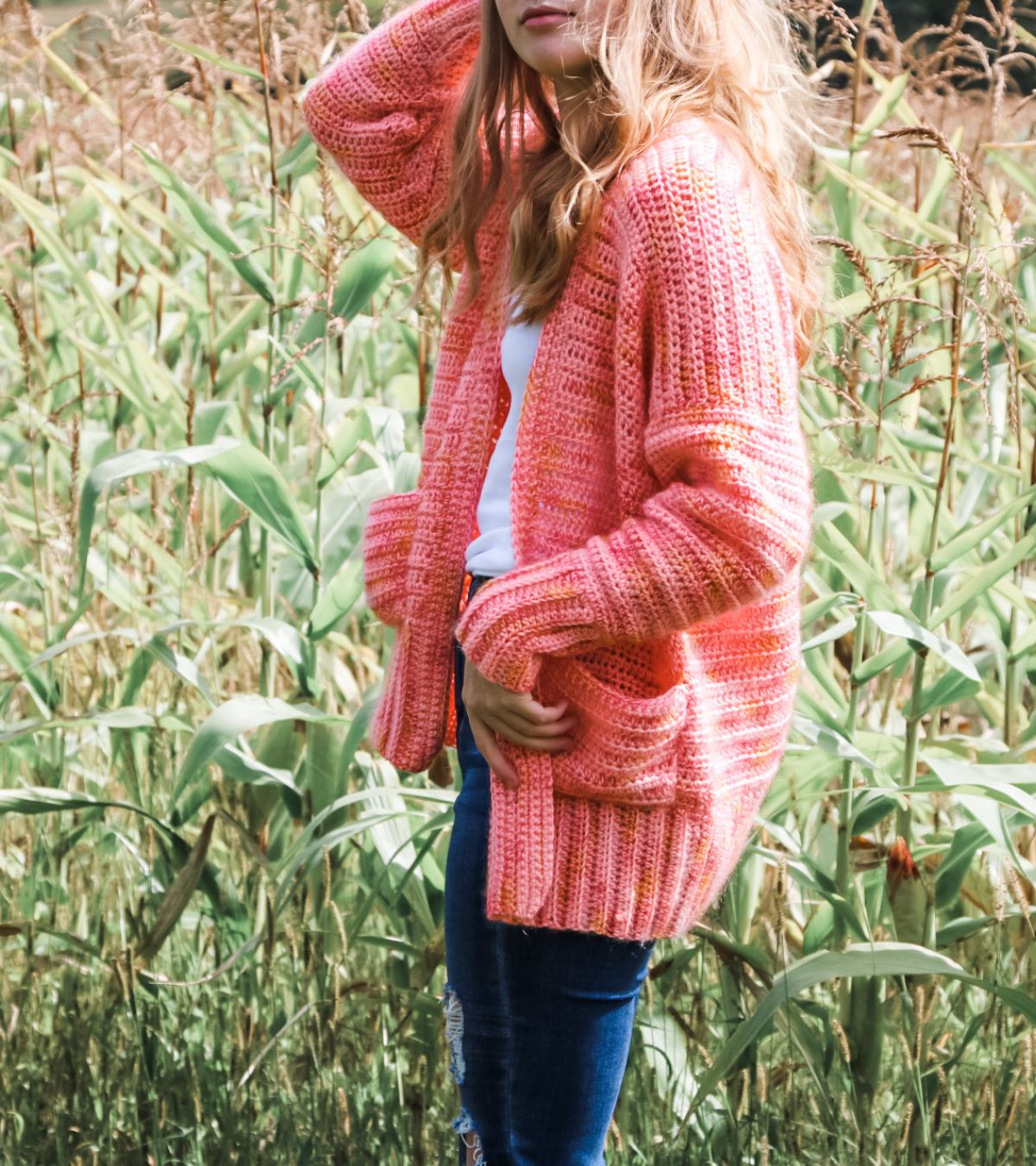 Fuzzy Peach Cardigan - MJ's off the Hook Designs