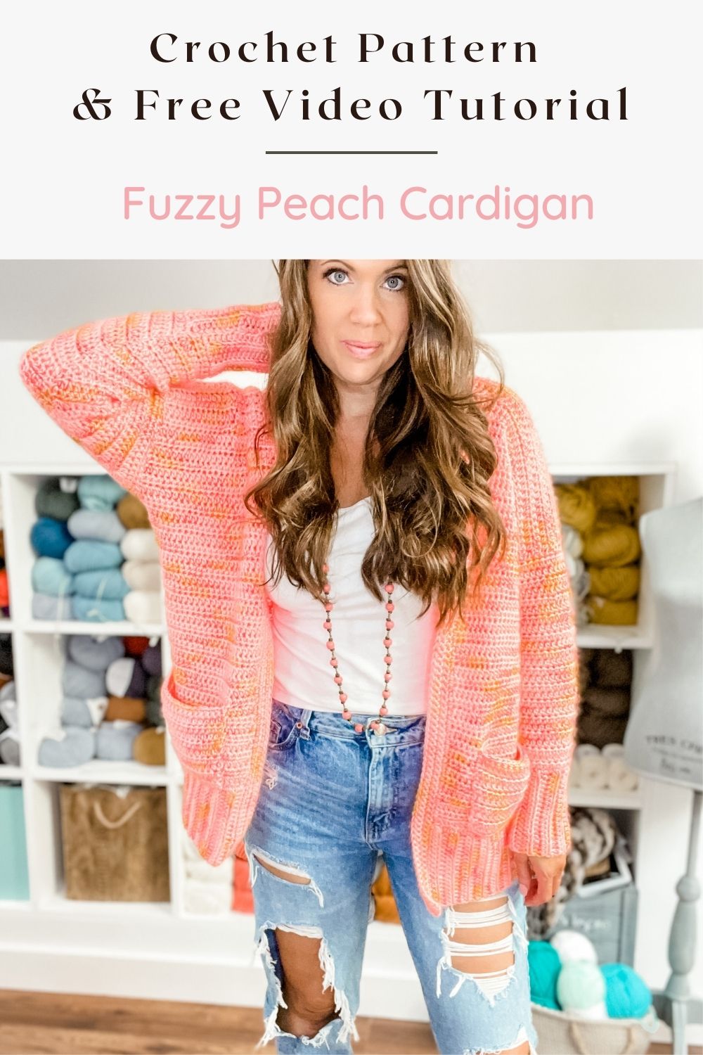 Fuzzy Peach Cardigan - MJ's off the Hook Designs