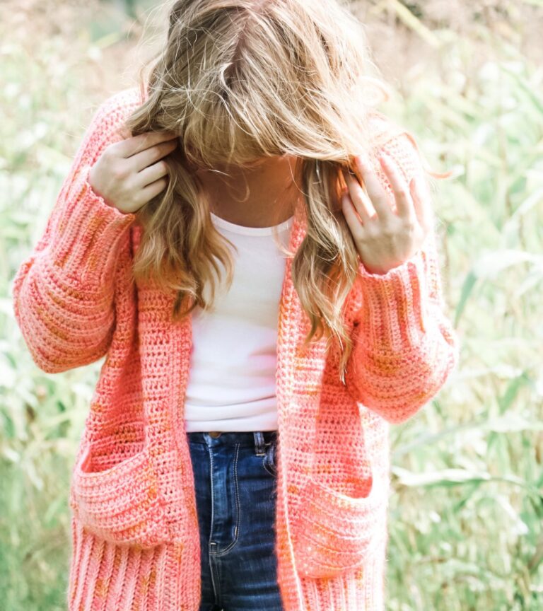 Fuzzy Peach Cardigan - MJ's off the Hook Designs