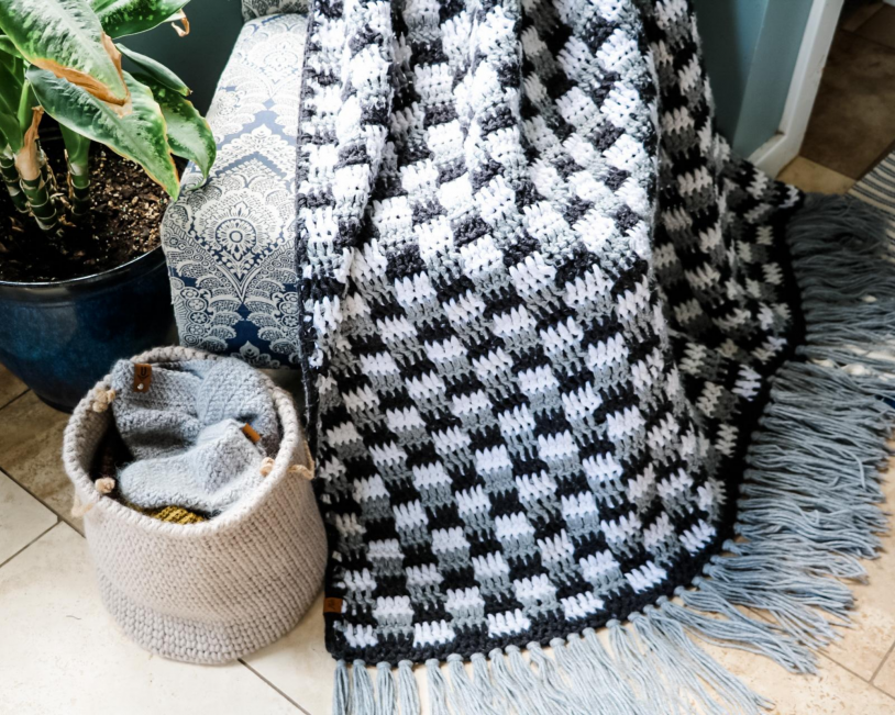 Crochet Rustic Farmhouse Plaid Blanket - MJ's off the Hook Designs