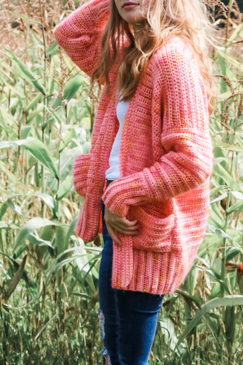 Fuzzy Peach Cardigan - MJ's off the Hook Designs