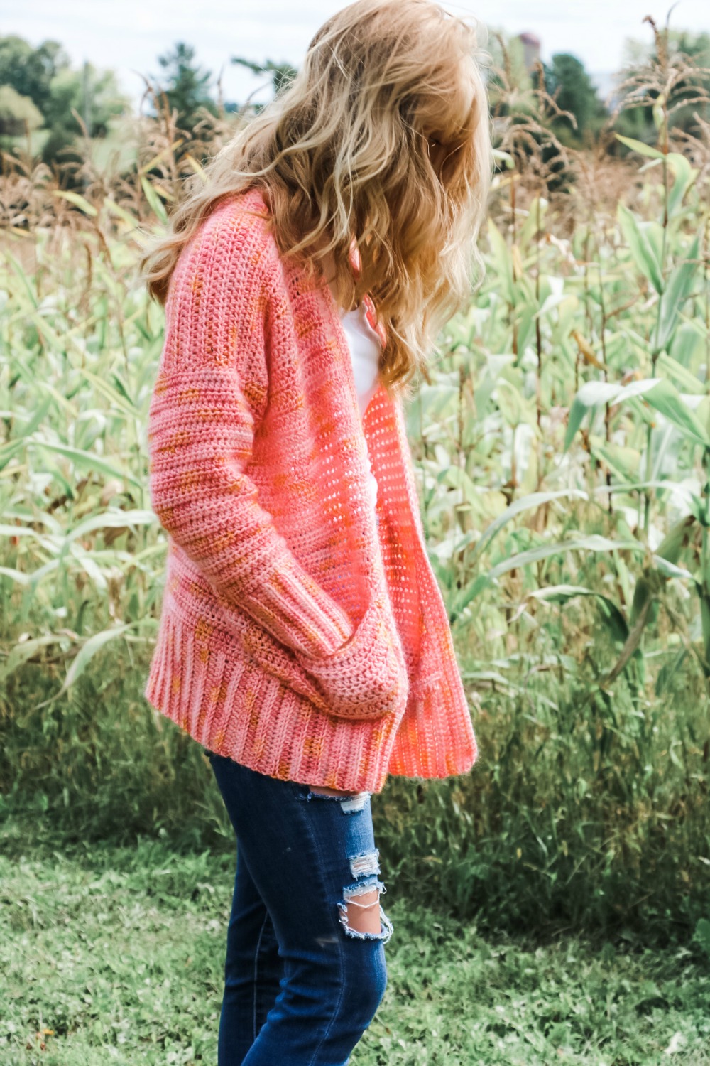 Fuzzy Peach Cardigan - MJ's off the Hook Designs