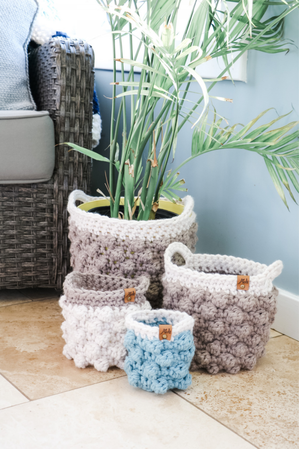 Bobble Stitch Crochet Plant Basket - MJ's off the Hook Designs