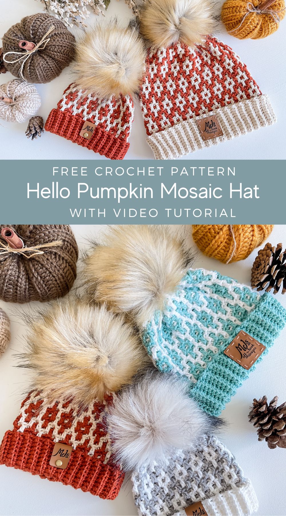 Hello Pumpkin Mosaic Crochet Hat - MJ's off the Hook Designs