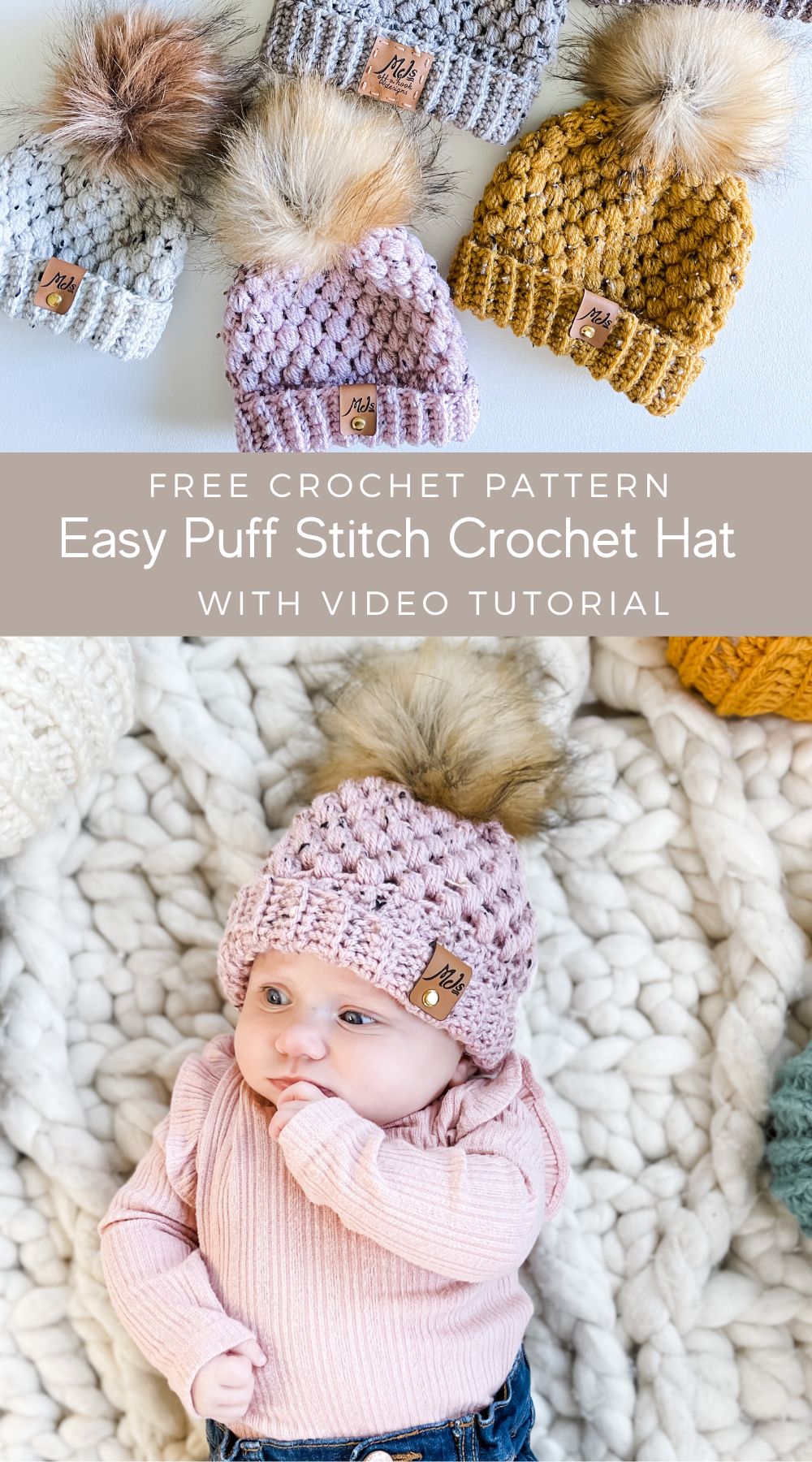 Puff Stitch Crochet Hat Pattern - MJ's off the Hook Designs
