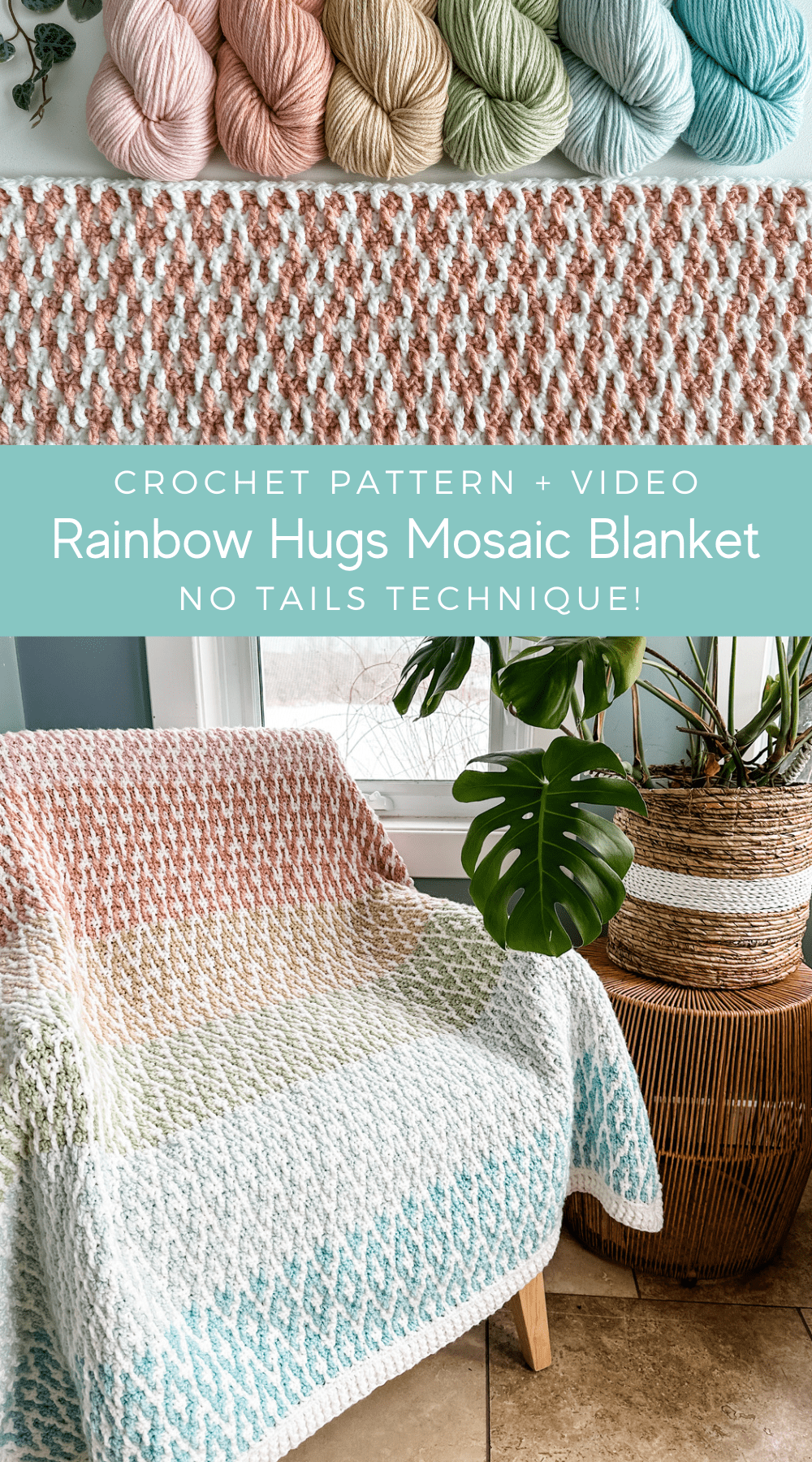 Rainbow Hugs Mosaic Crochet Blanket - MJ's off the Hook Designs
