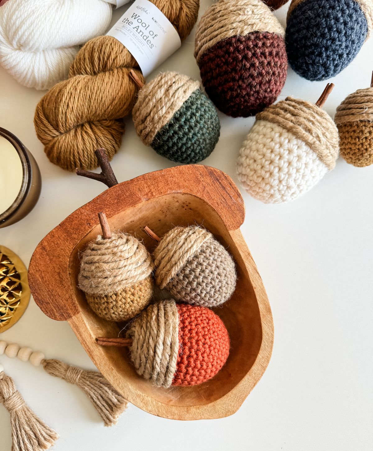 Crochet Acorns: Charming Rustic Farmhouse Decor - MJ's off the Hook Designs