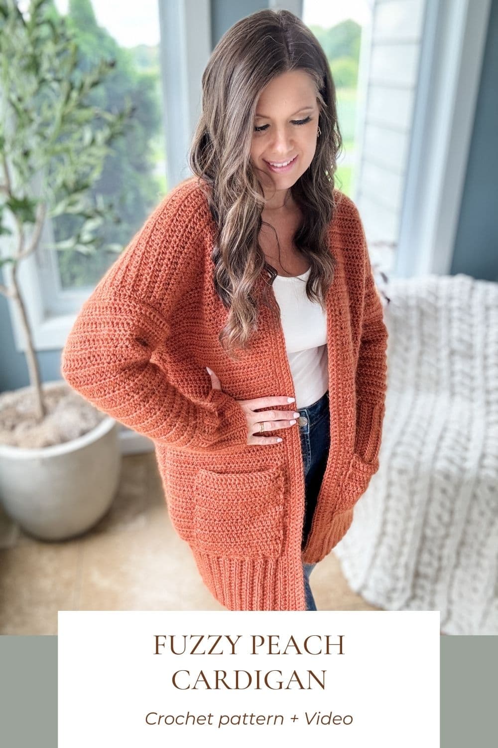Fuzzy Peach Cardigan - MJ's off the Hook Designs