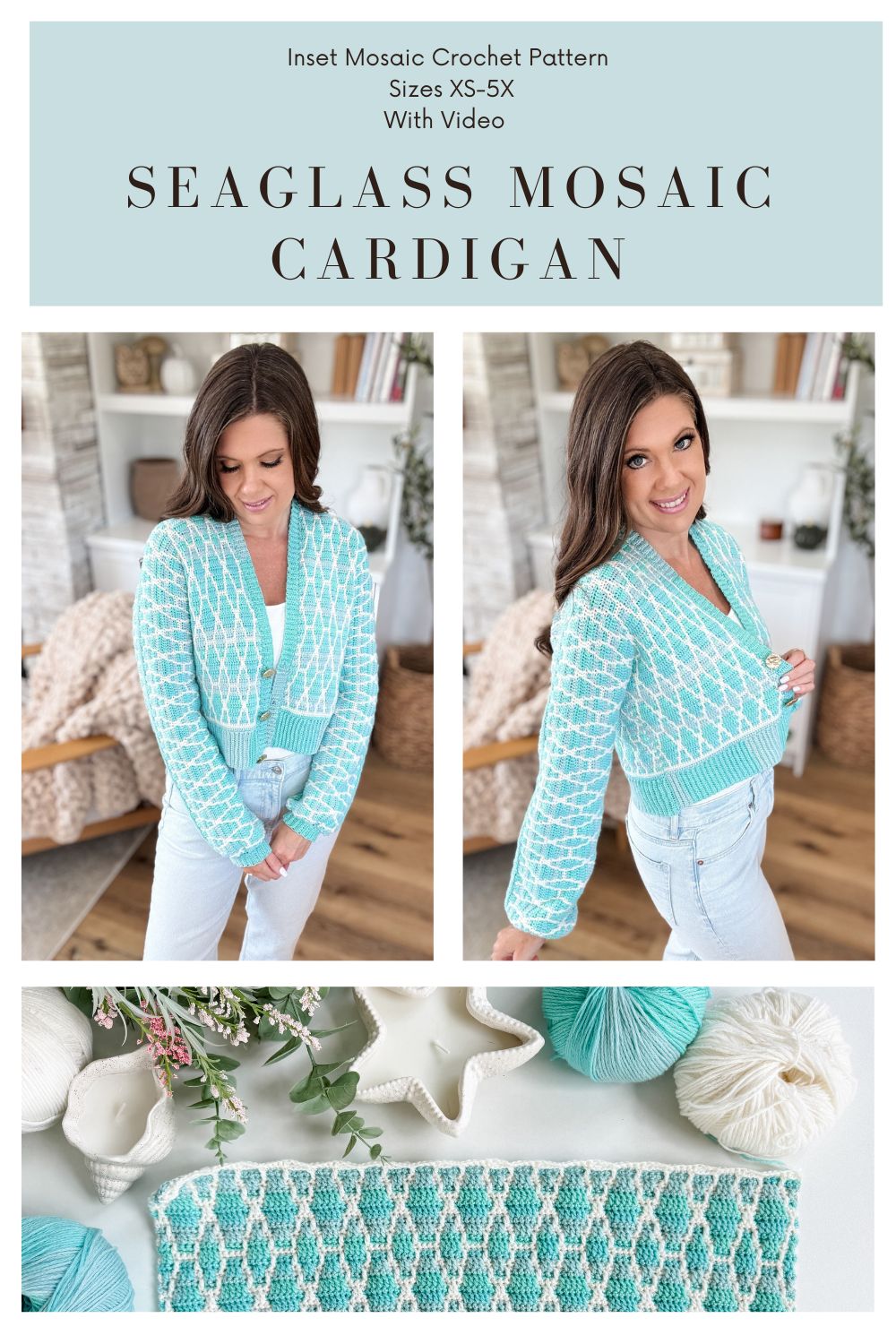 Seaglass Cardigan: Inset Mosaic Crochet Pattern - MJ's off the Hook Designs